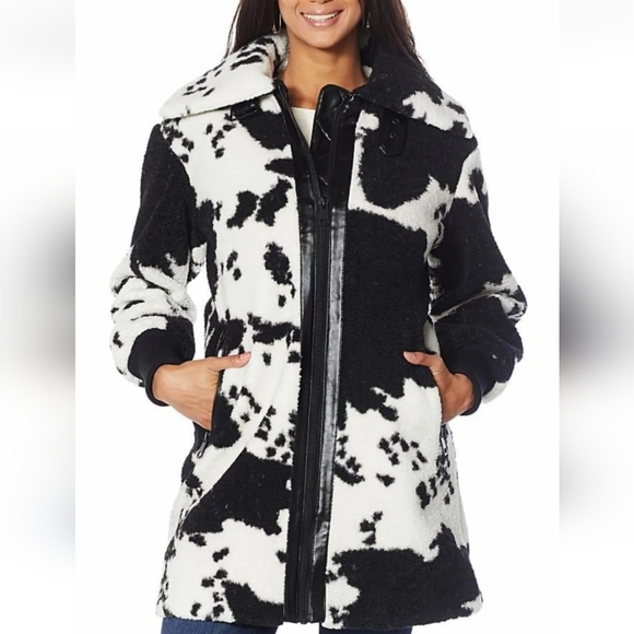 NVLT | Jackets & Coats | New Nvlt Berber Cow Print Faux Fur Leather ...